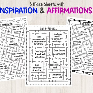 Affirmation Printable Mazes, Positive Thinking and Mindfulness Activity ...