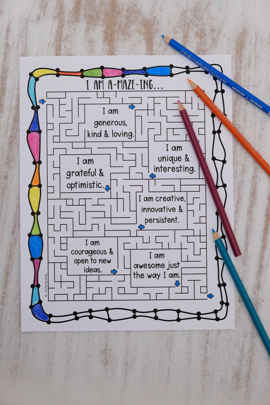Affirmation Printable Mazes, Positive Thinking and Mindfulness Activity ...