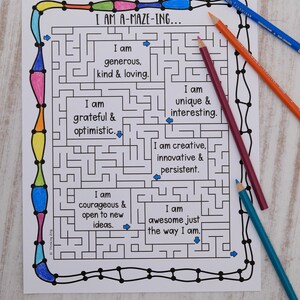 Affirmation Printable Mazes, Positive Thinking and Mindfulness Activity ...