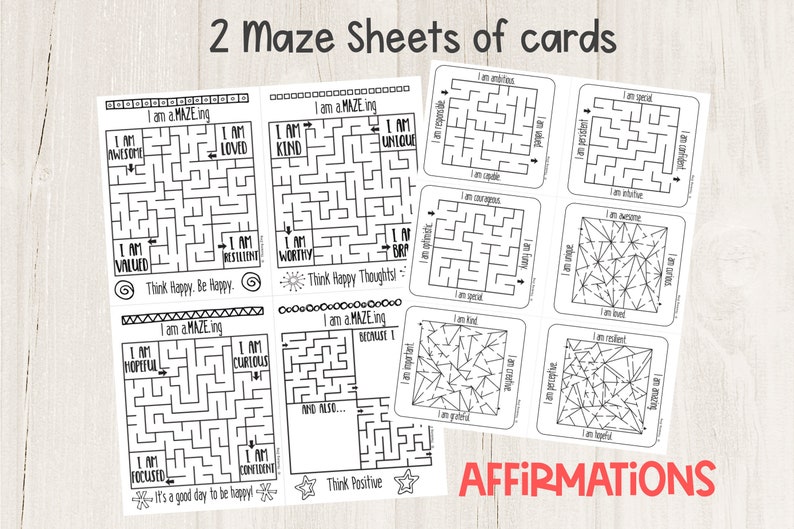 Affirmation Printable Mazes, Positive Thinking and Mindfulness Activity ...