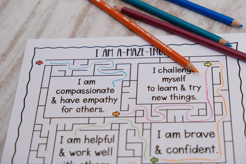 Affirmation Printable Mazes, Positive Thinking and Mindfulness Activity ...