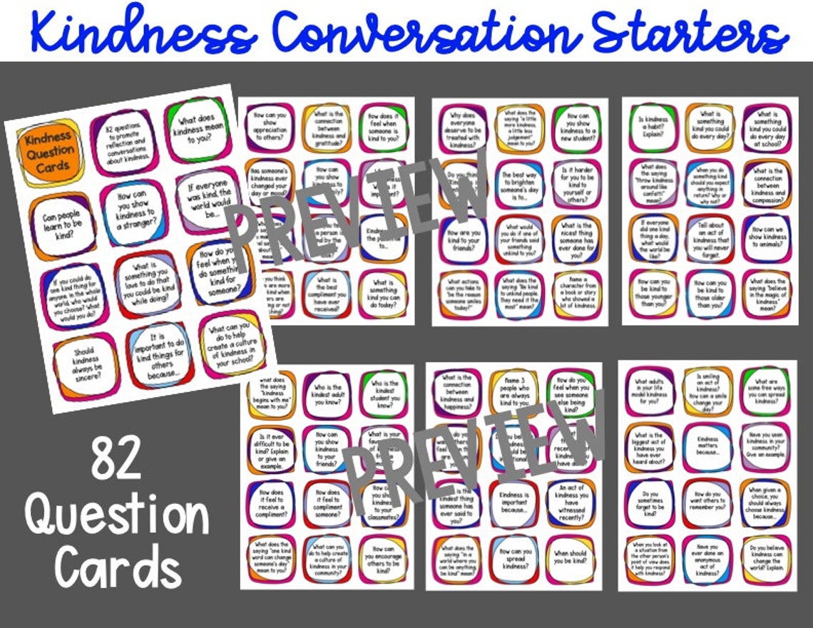 Kindness Conversation Starter Cards: 82 Printable Questions (PDF) - Etsy