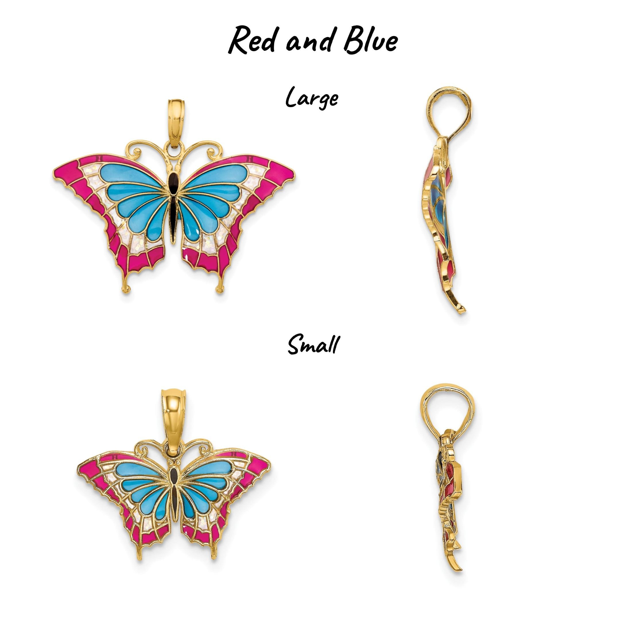 14K Yellow Gold Enameled Butterfly Pendant | Etsy