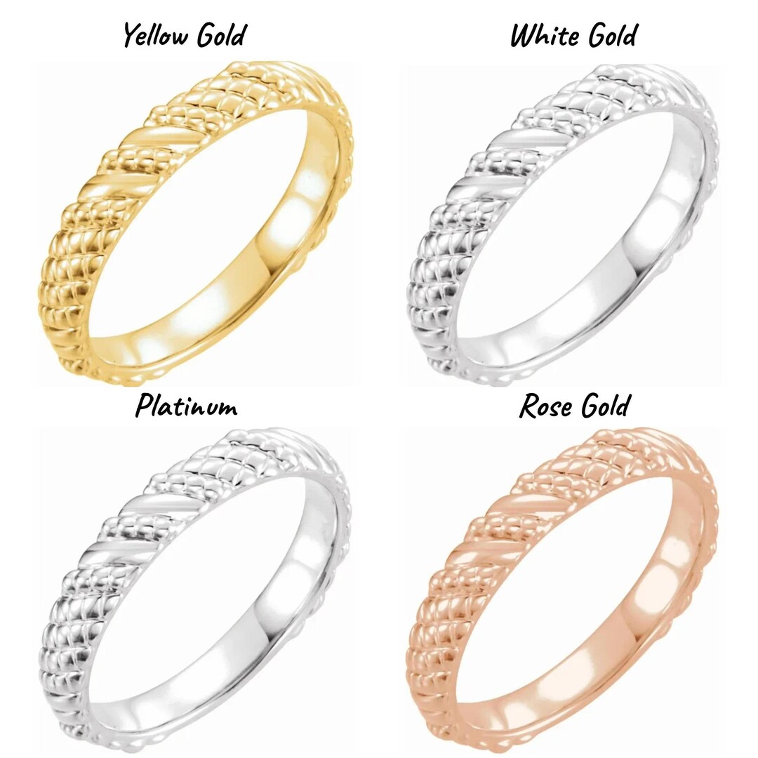 14K Yellow / White / Rose Gold or Platinum Textured Stackable Ring - Etsy