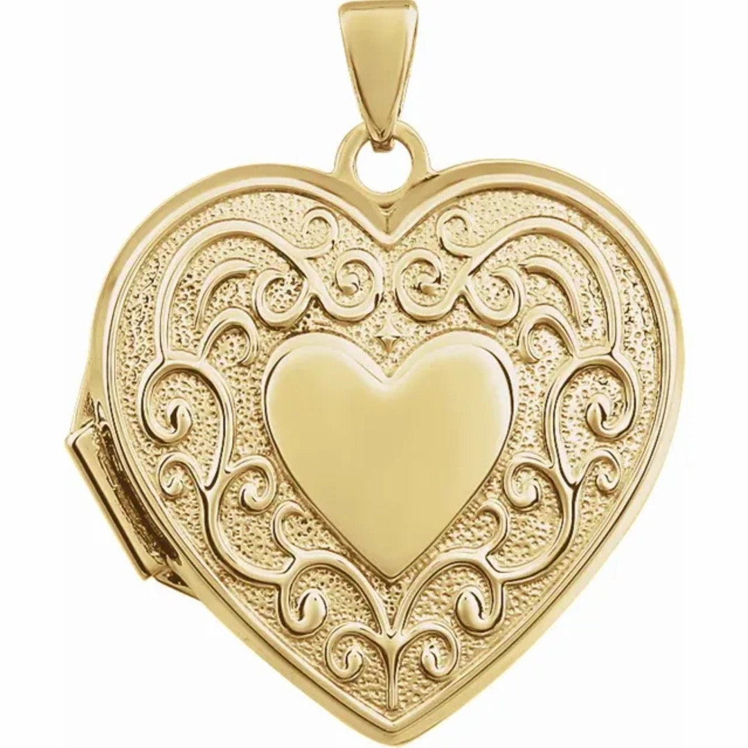 14K Yellow Gold Engravable Heart Shaped Locket - Etsy