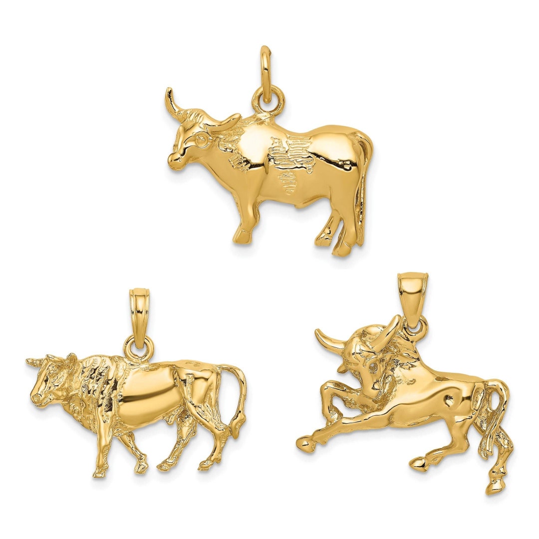 14K Yellow Gold Ox / Bull Charms - Etsy