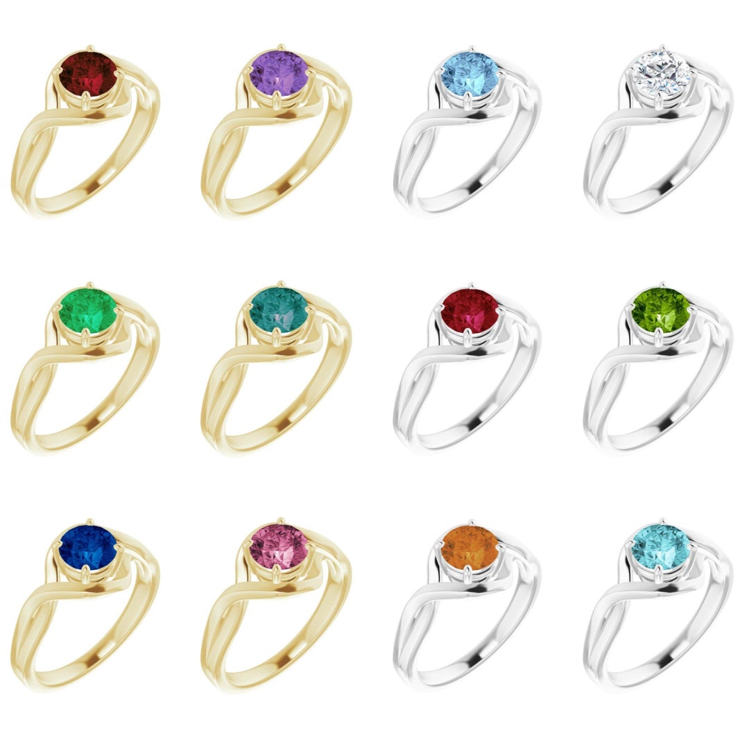 14K Yellow or White Gold Birthstone Ring - Etsy