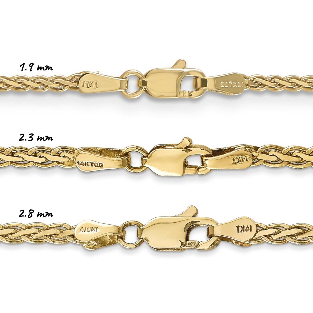 Solid 14K Yellow Gold Flat Spiga Wheat Chain Necklace, 16"-24" Inch, 1 ...