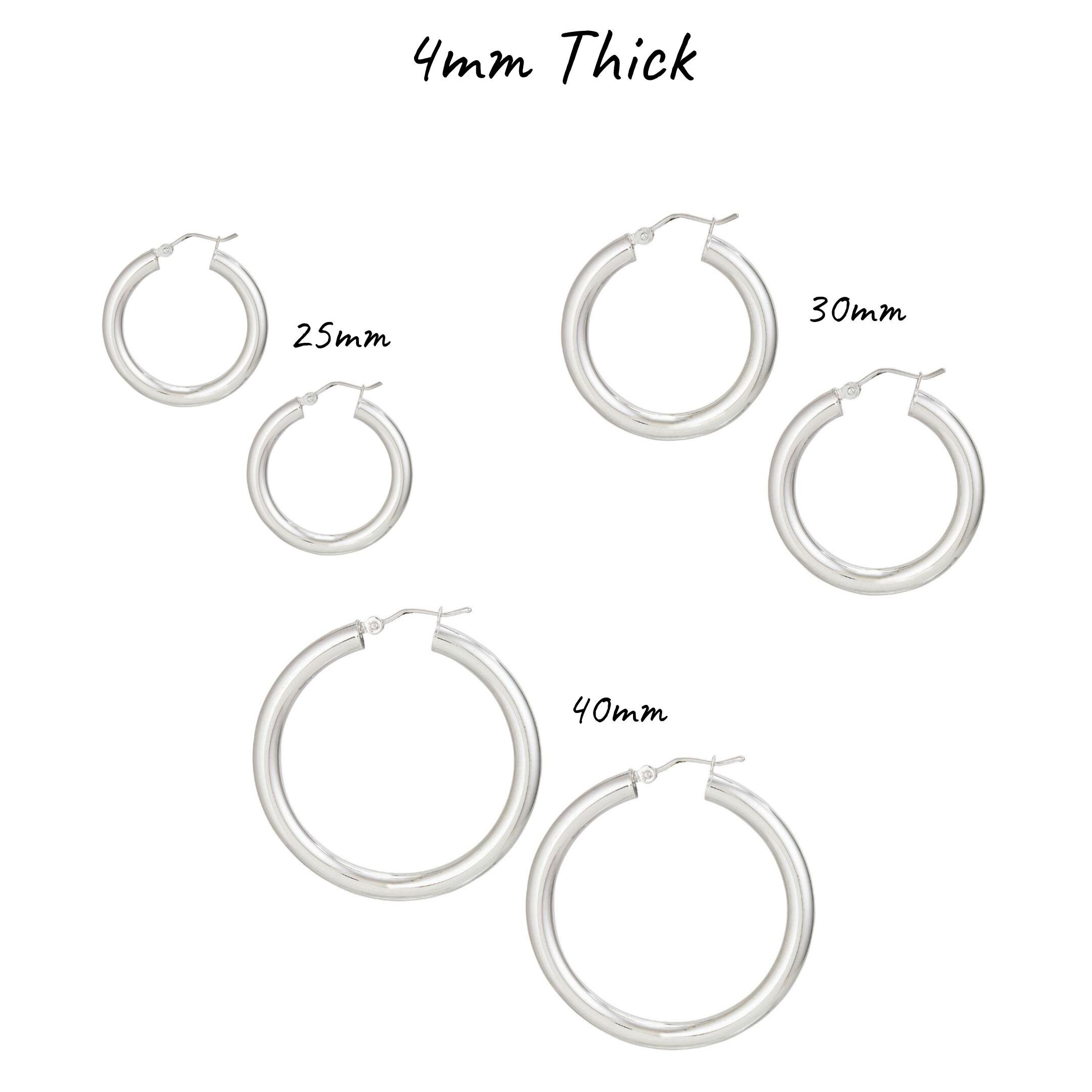 14K White Gold Polished Hoop Earrings, 2mm-4mm Thick, 15mm-55mm ...