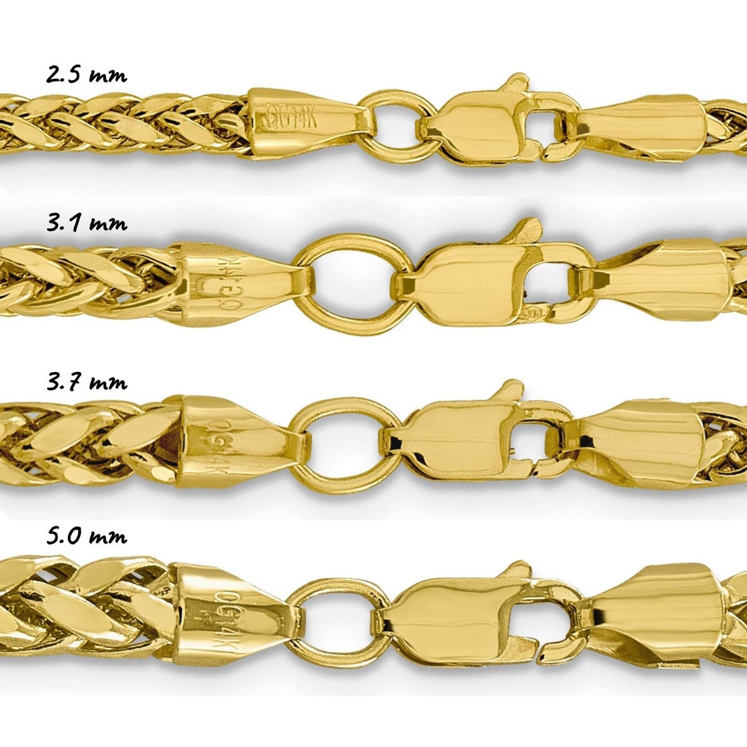Semi-solid 14K Yellow Gold Spiga Wheat Chain Necklace, Thick Links ...