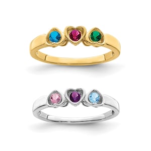 14K Yellow or White Gold 3-stone Heart Family Ring - Etsy