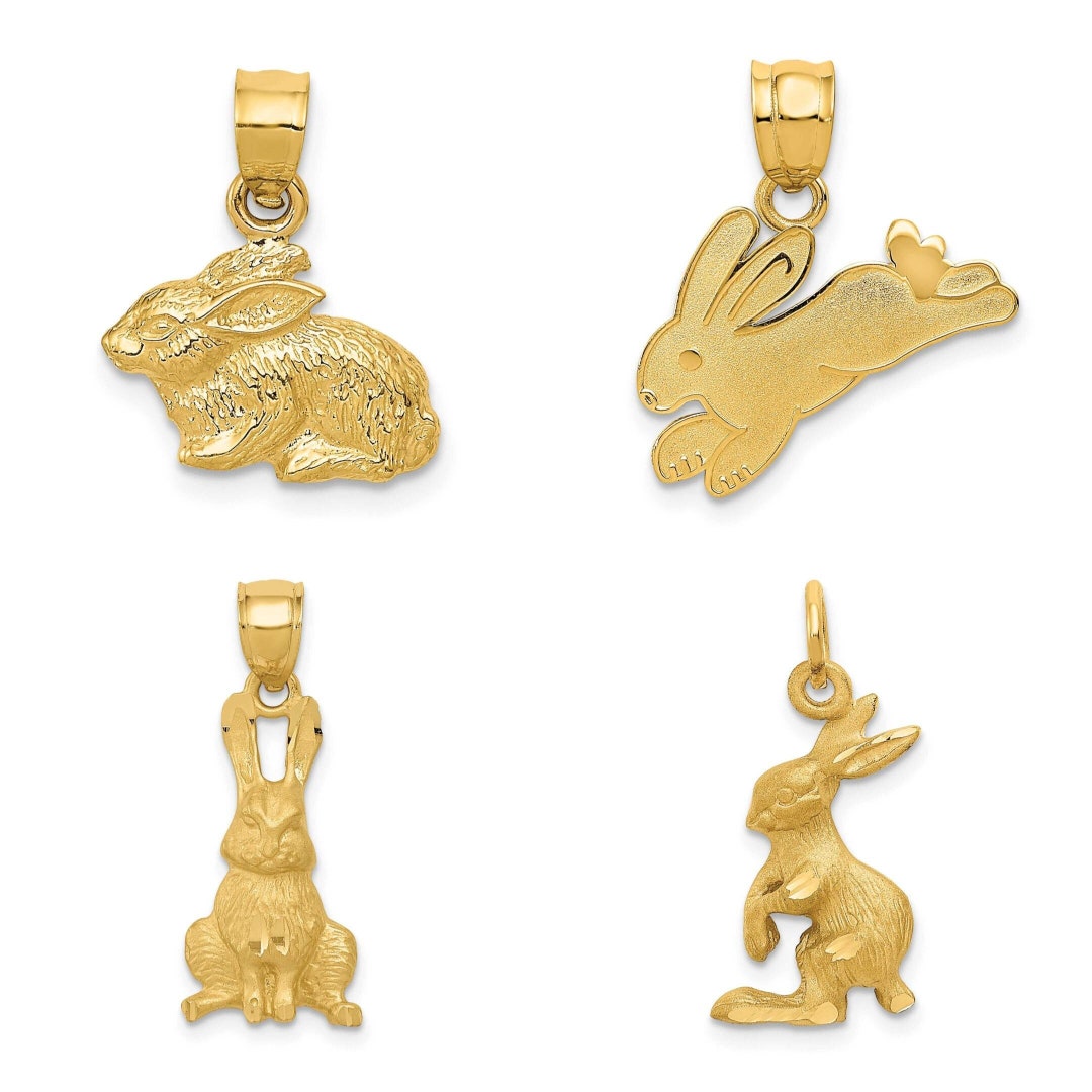 14K Yellow Gold Rabbit / Bunny Charms - Etsy