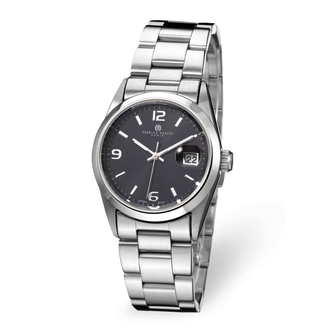 Charles Hubert Solid Stainless Steel Black Dial Watch - Etsy