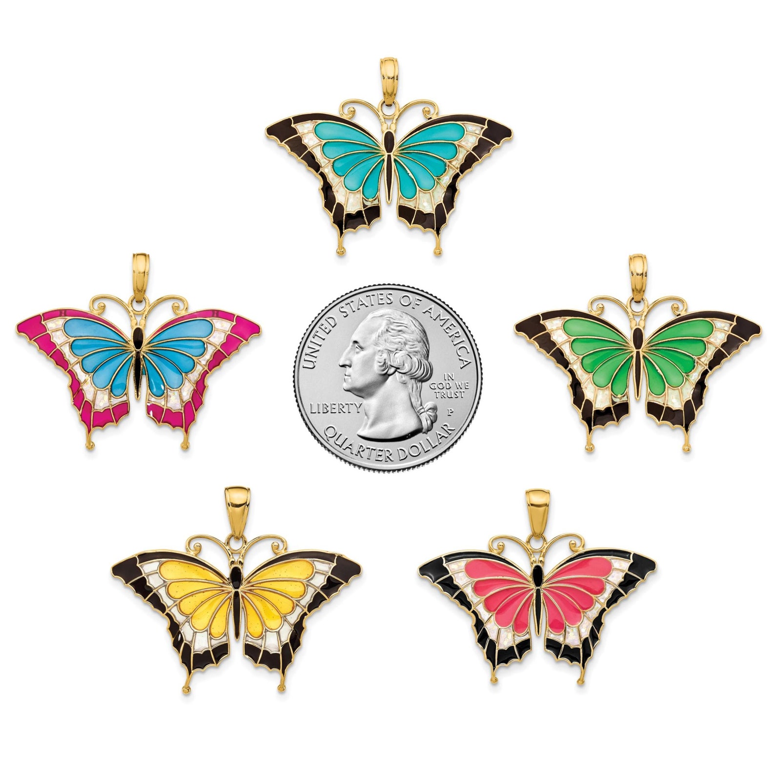 14K Yellow Gold Enameled Butterfly Pendant - Etsy