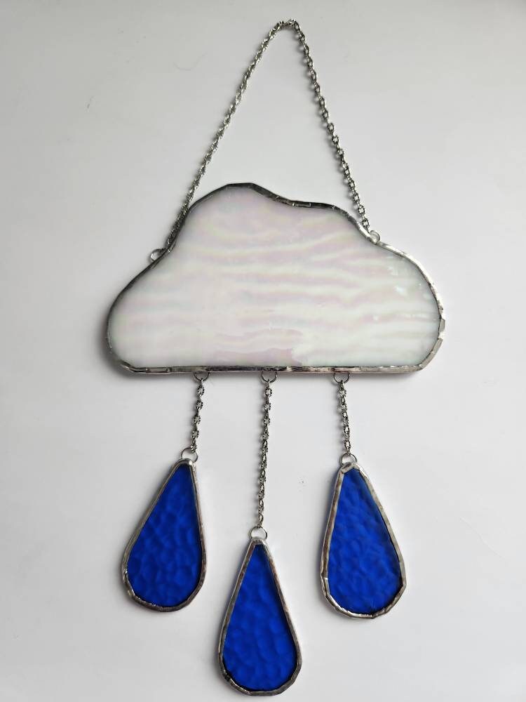 Genuine Tiffany Stained Glass Cloud and Raindrops Suncatcher by ...