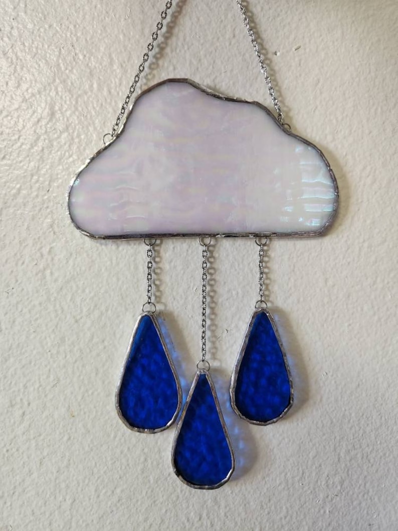 Genuine Tiffany Stained Glass Cloud and Raindrops Suncatcher by Butterflyloops - Etsy
