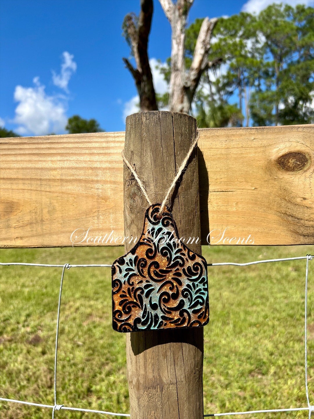 Tooled Cow Tag Freshie, Car Air Freshener, Aroma Beads, Car Freshies ...