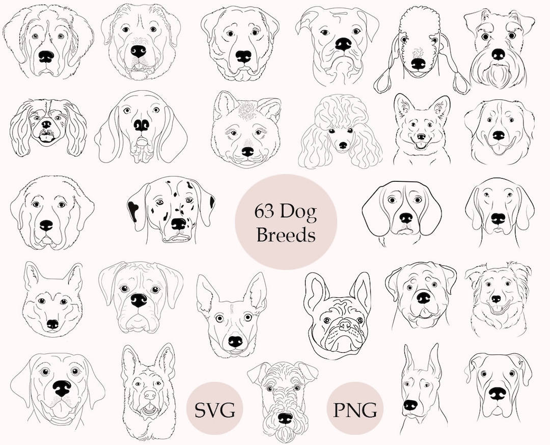 63 Dog Breed Svg Bundle, Dog Face Svg Icon, Dog Head Svg, Silhouette ...
