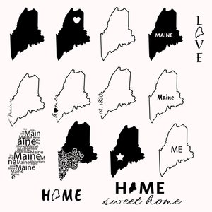 Maine SVG Bundle Silhouette Maine State Clipart Maine Home - Etsy