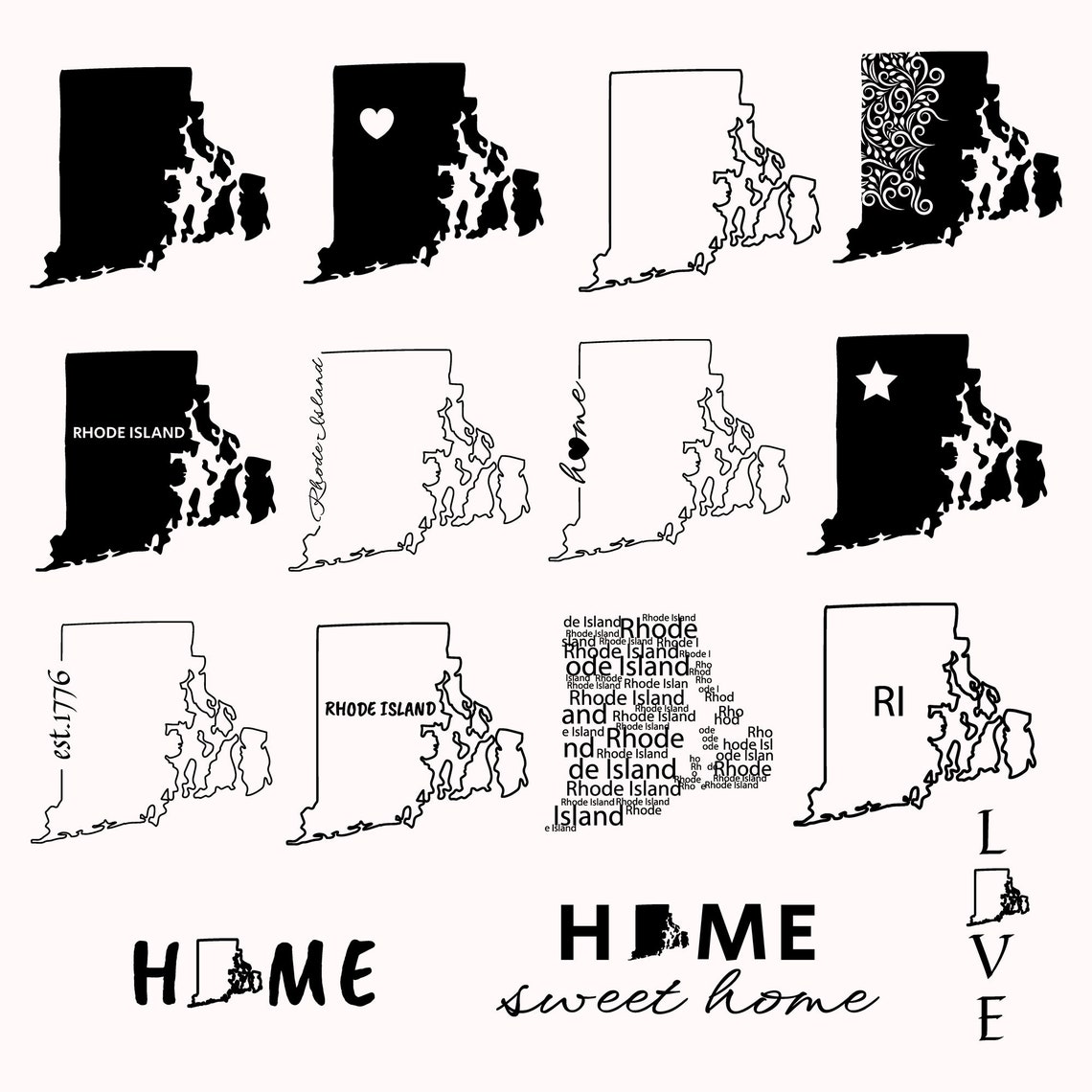 Rhode Island SVG Bundle Silhouette Rhode Island State - Etsy