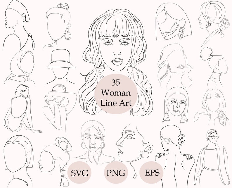 Woman Line Art Svg Female Face Svg Bundle Minimal Svg Woman - Etsy