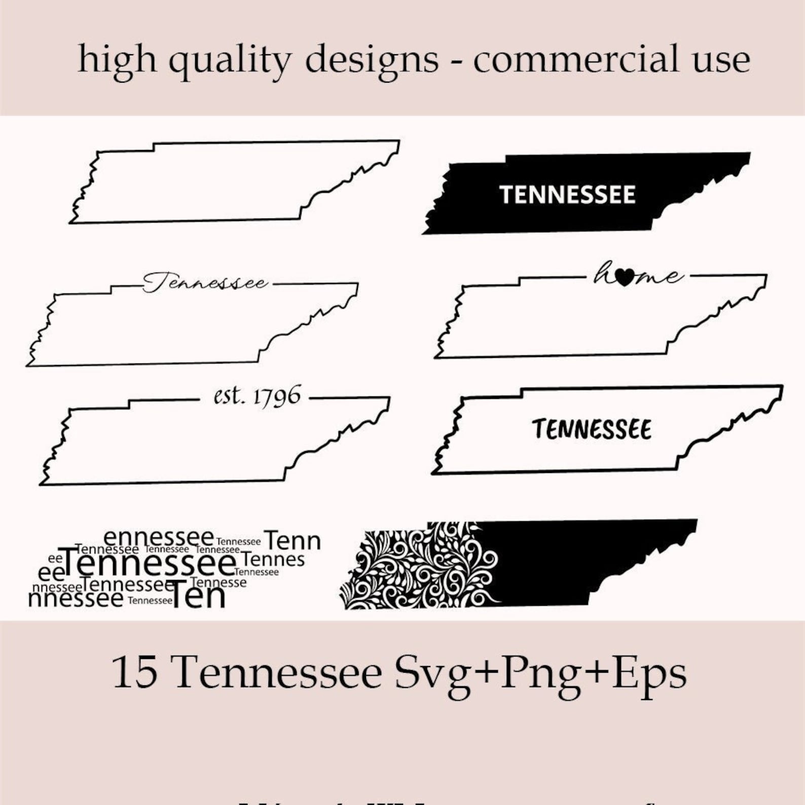 Tennessee SVG Bundle Silhouette Tennessee State Clipart - Etsy