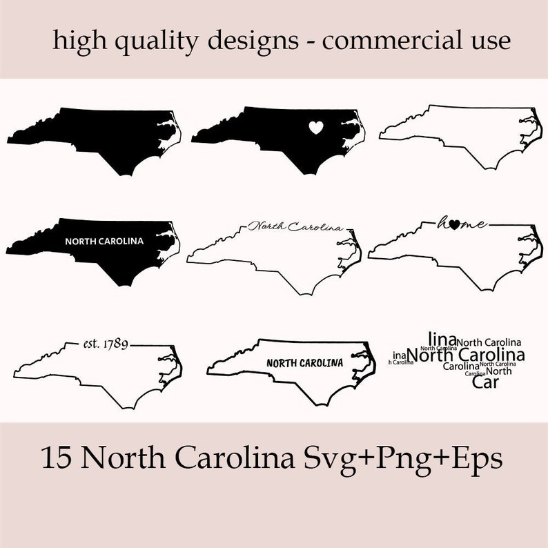 North Carolina SVG Bundle Silhouette North Carolina State - Etsy