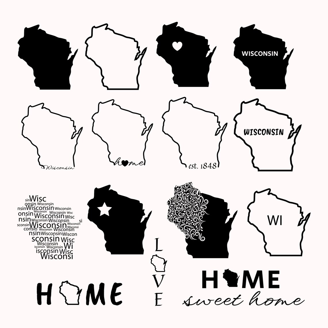 Wisconsin SVG Wisconsin State Svg Silhouette Wisconsin - Etsy
