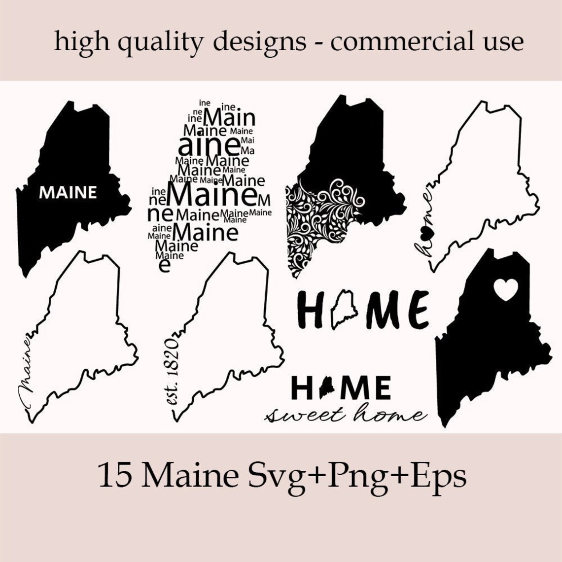Maine SVG Bundle Silhouette Maine State Clipart Maine Home - Etsy