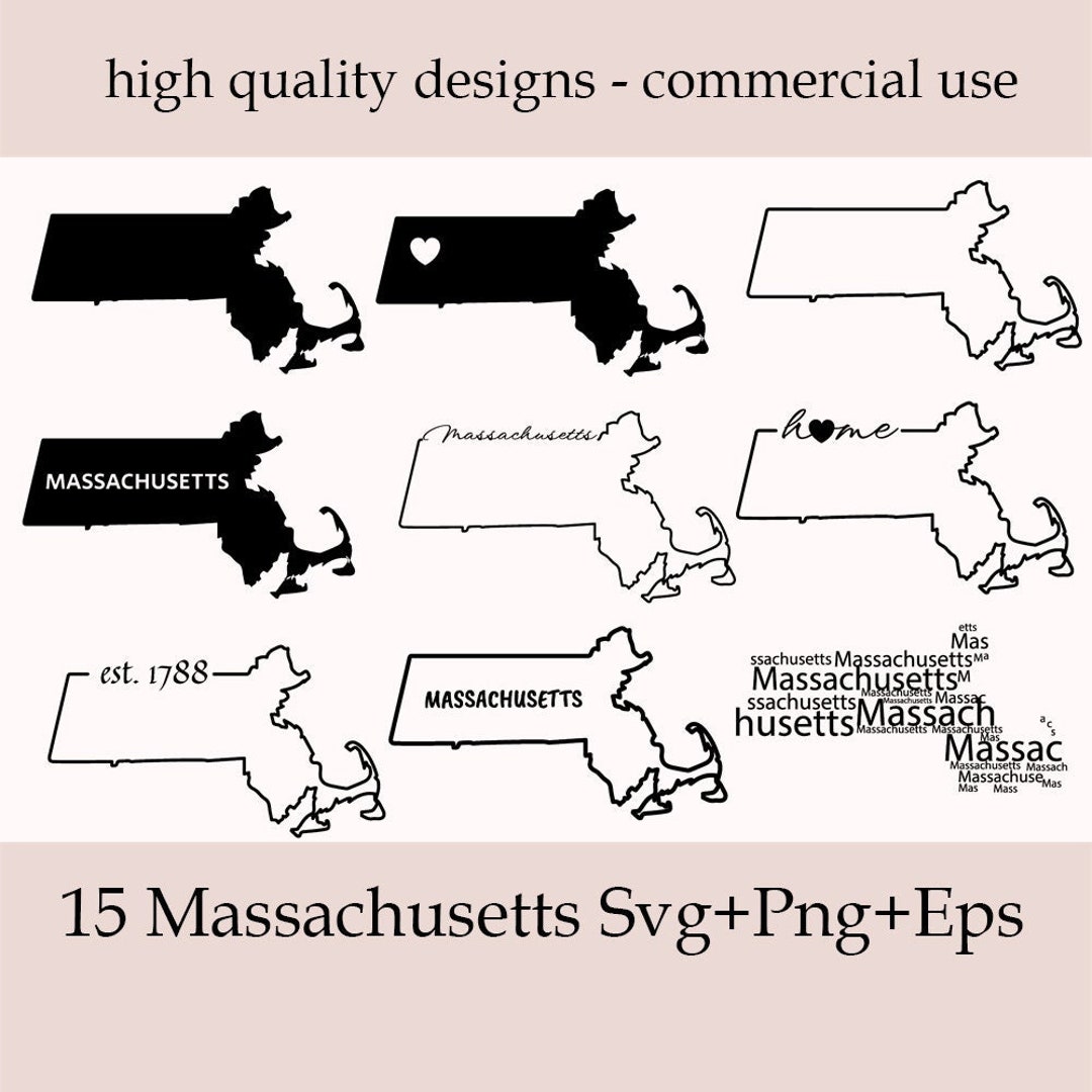 Massachusetts SVG Bundle, Silhouette, Massachusetts State Clipart ...