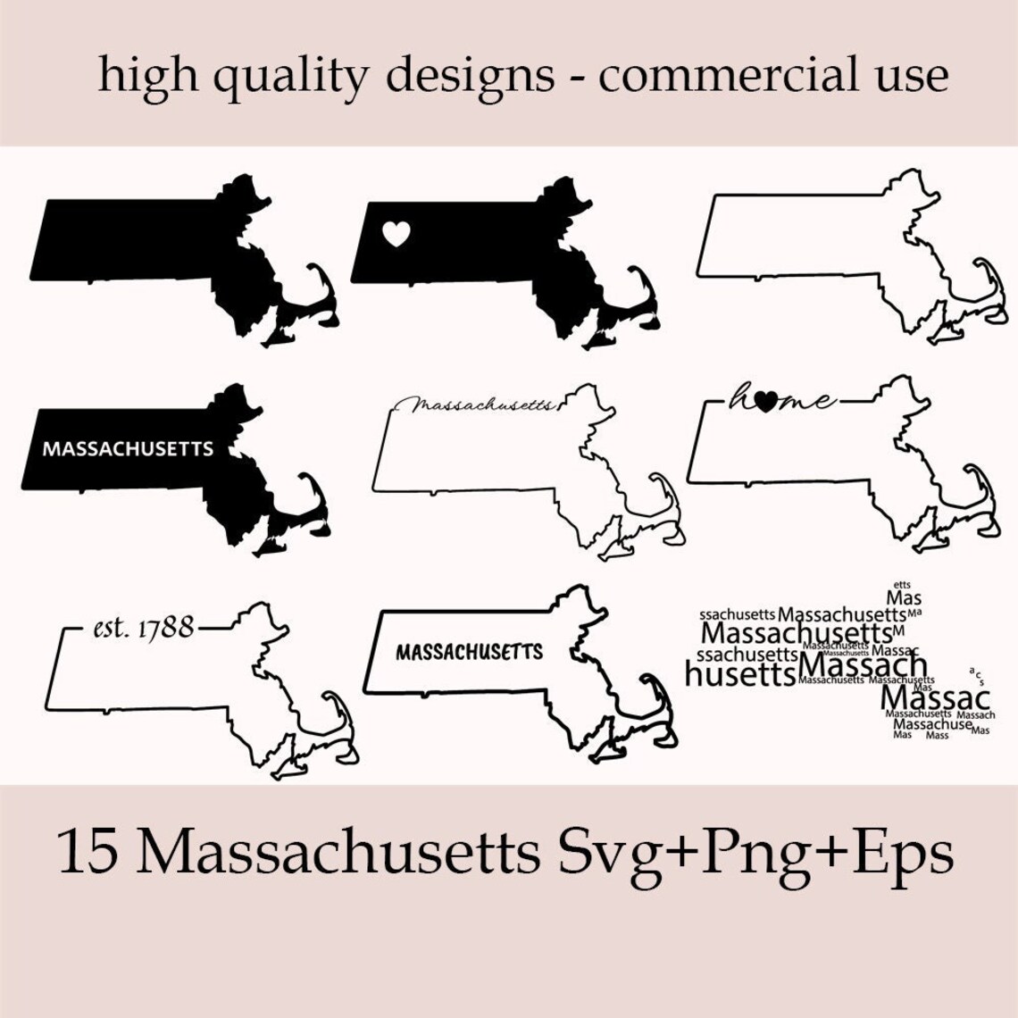 Massachusetts SVG Bundle Silhouette Massachusetts State - Etsy