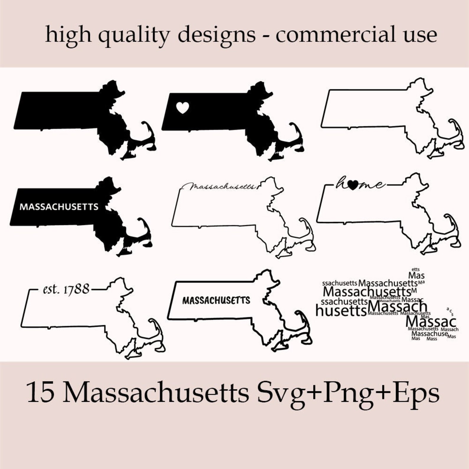 Massachusetts SVG Bundle Silhouette Massachusetts State - Etsy