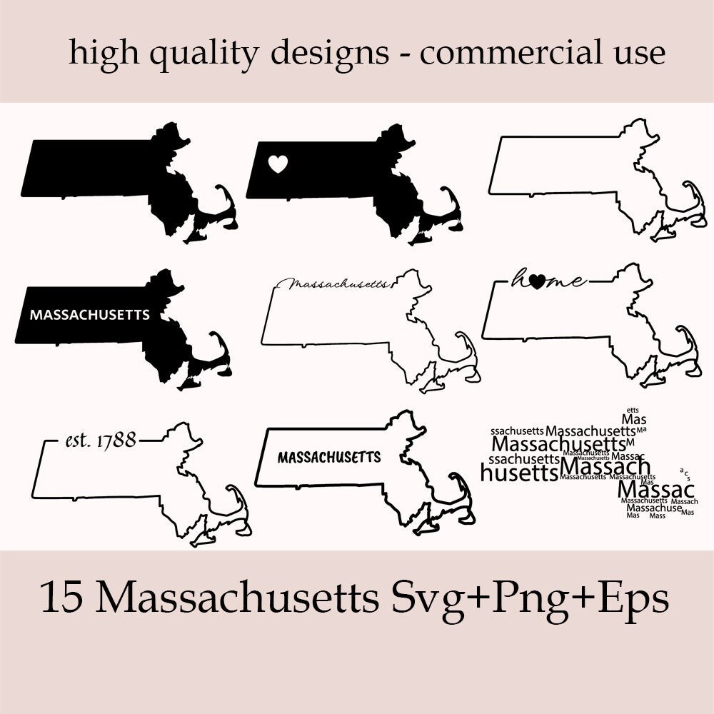 Massachusetts SVG Bundle Silhouette Massachusetts State - Etsy