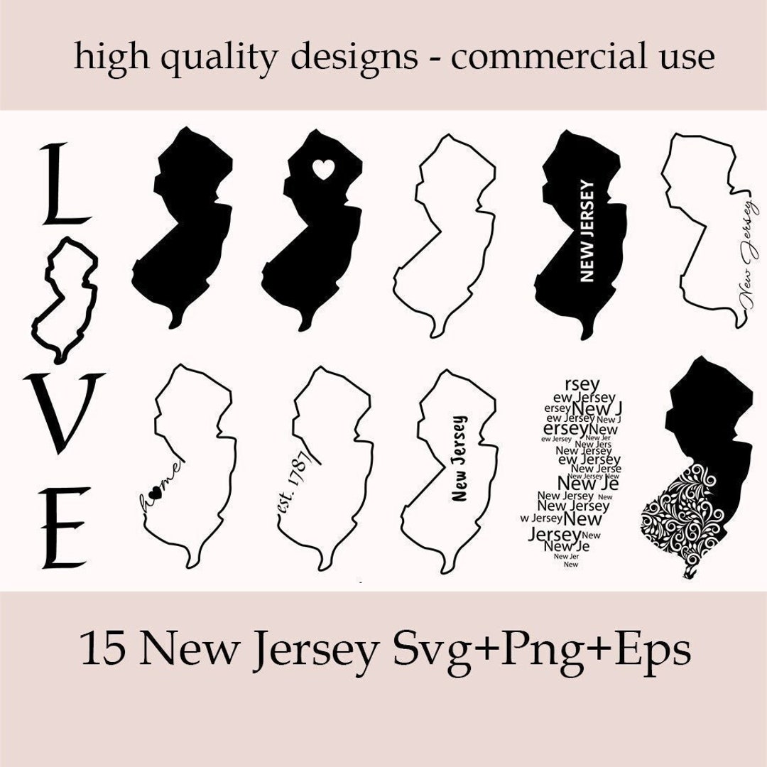 New Jersey SVG Bundle, Silhouette, New Jersey State Clipart, New Jersey ...