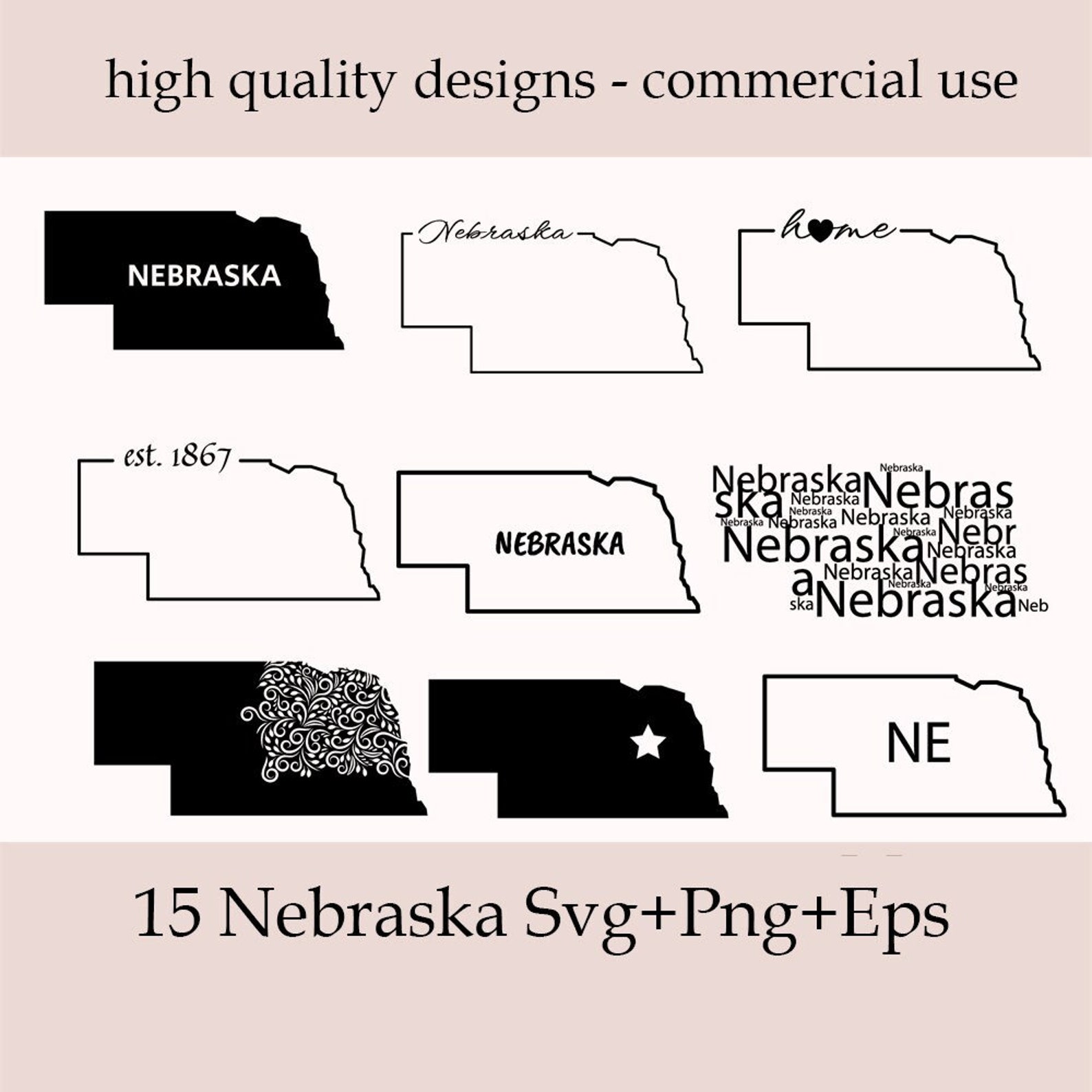 Nebraska SVG Bundle Silhouette Nebraska State Clipart - Etsy