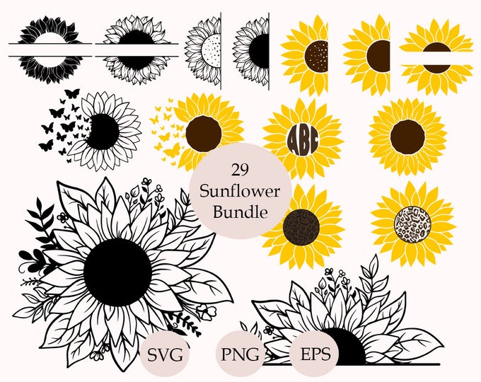 Personalized Sunflower Split Monogram Png, Floral Monogram Clipart ...