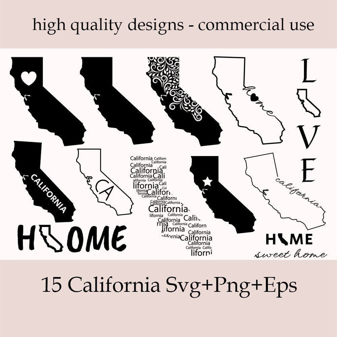 California SVG Bundle, California Outline Art, California State ...