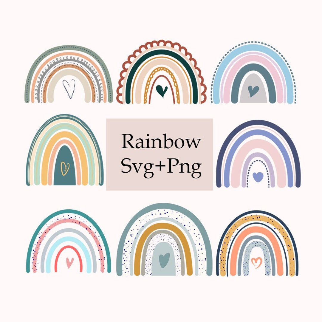 Colorful Rainbow Svg Bundle ,9 Boho Rainbow Svg Png, Rainbow Clipart ...
