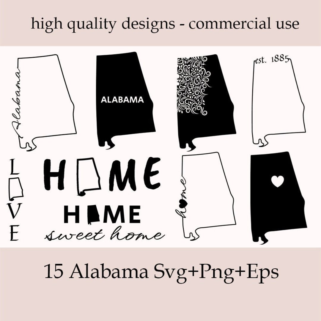 Alabama State SVG Bundle, State of Alabama Outline, Cut Files for ...