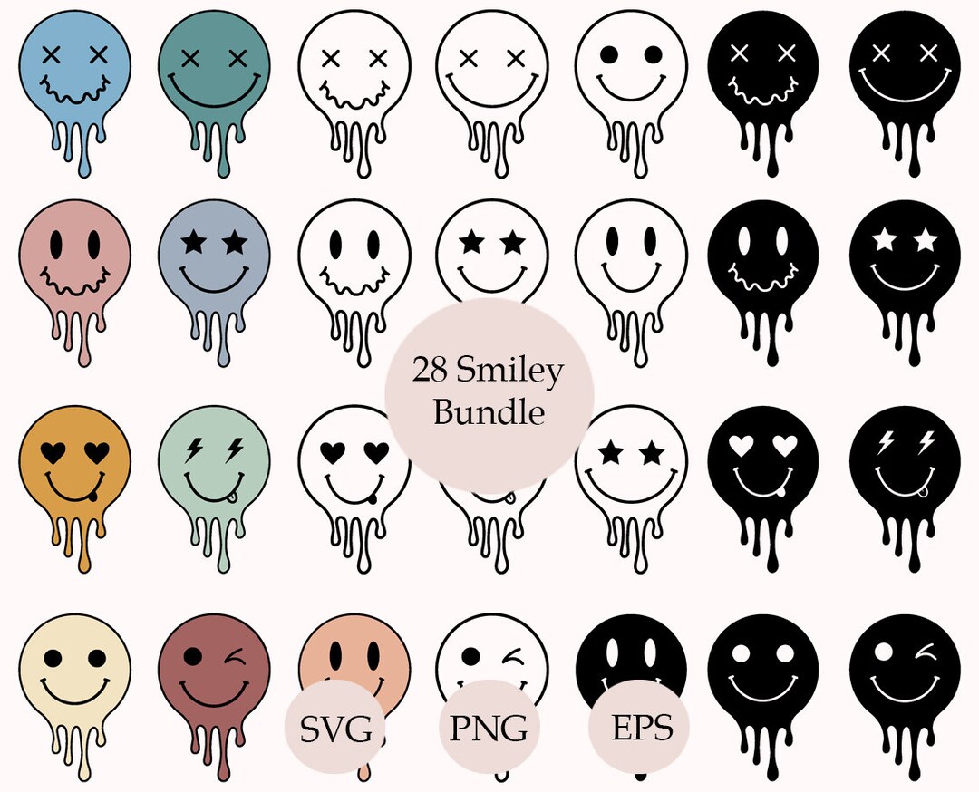 Smiley Face Svg Bundle, Vintage / Retro Smiley, Groovy Svg, Happy Face ...