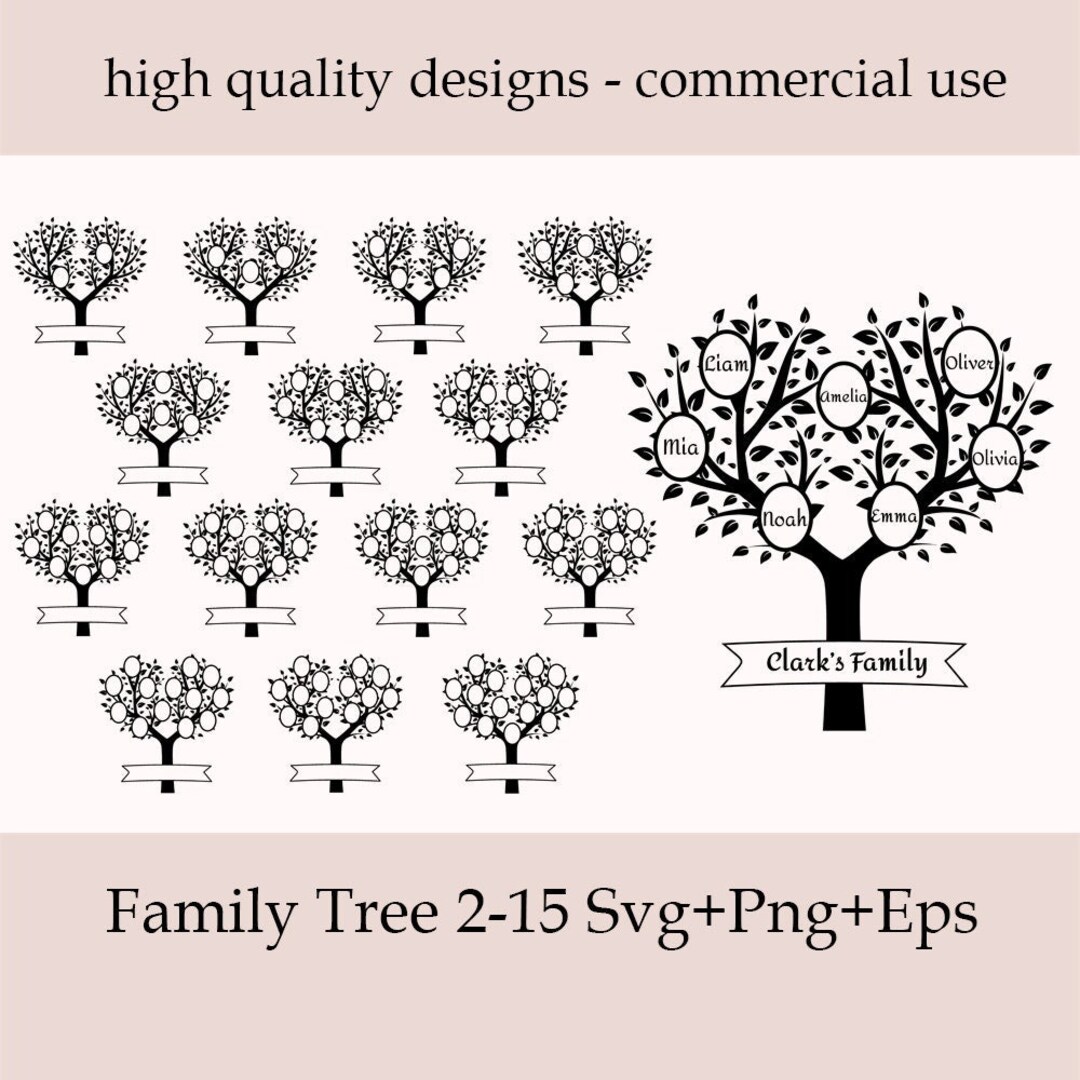 Family Tree Svg 2-15 Members, Tree of Life Svg, Family Tree Cut File ...