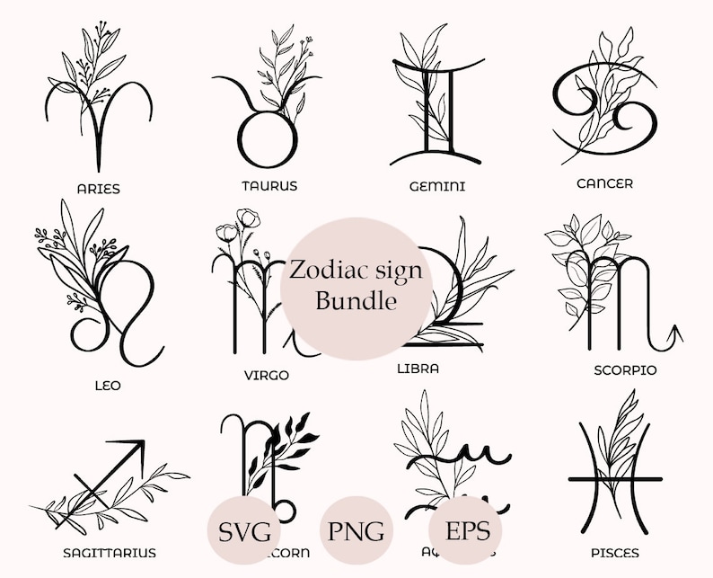 Zodiac Svg Bundle Zodiac Sign Svg Flower Zodiac Png - Etsy