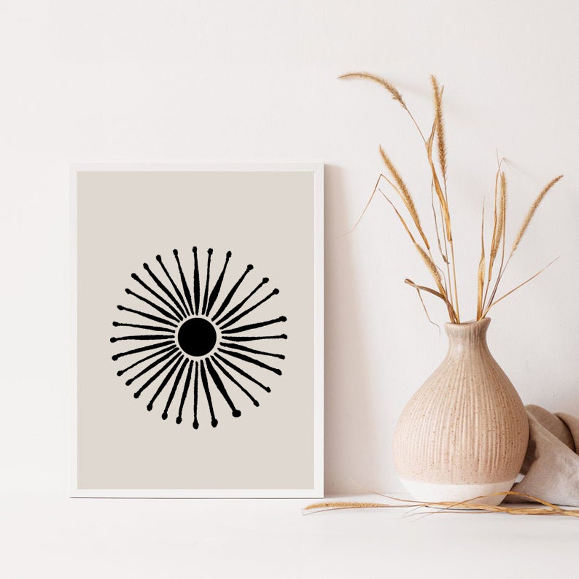 Abstract Black Sun Art Mid Century Modern Printable Wall Art | Etsy