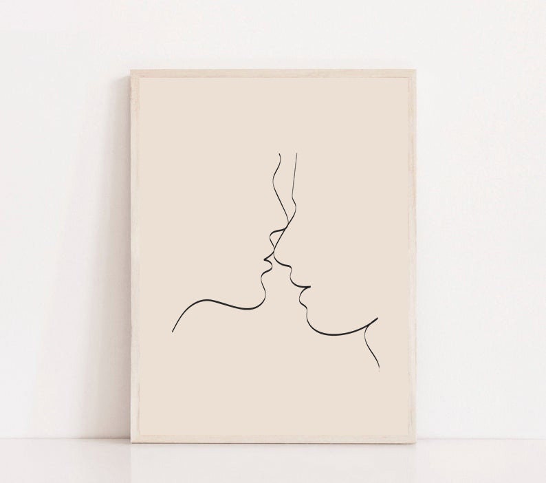 Abstract Kiss Wall Art Couple Line Art Romantic Poster Love Etsy