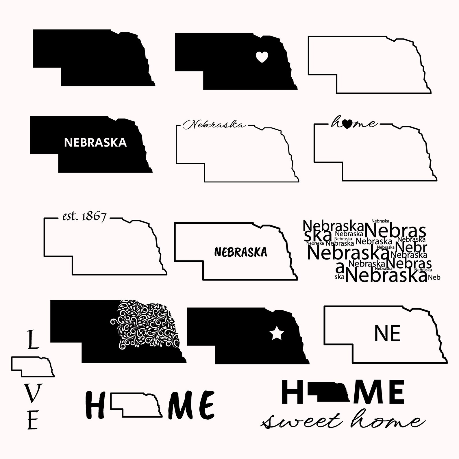 Nebraska SVG Bundle Silhouette Nebraska State Clipart - Etsy