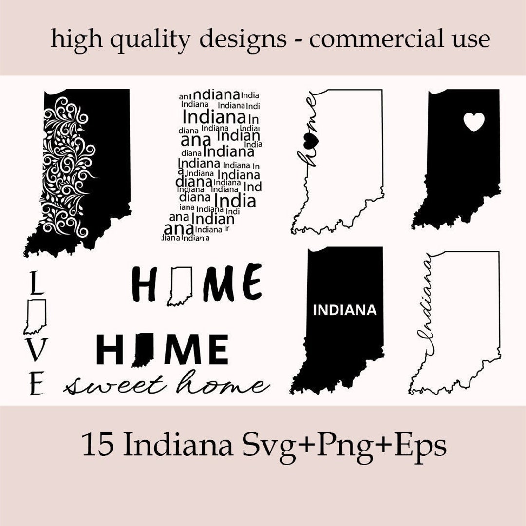 Indiana SVG Bundle, Indiana Map State Svg, Indiana Floral Cut Files for ...