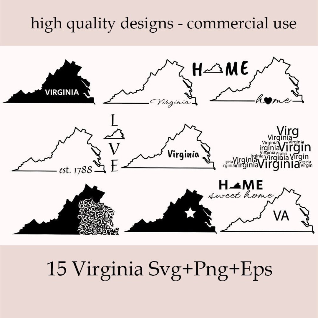 Virginia SVG Bundle, Silhouette, Virginia State Clipart, Virginia Home ...