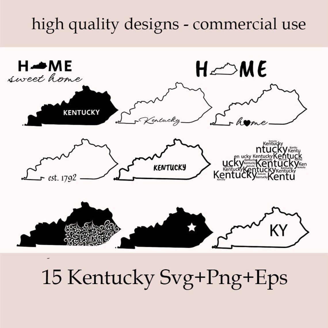 Kentucky SVG Bundle Silhouette Kentucky State Clipart - Etsy