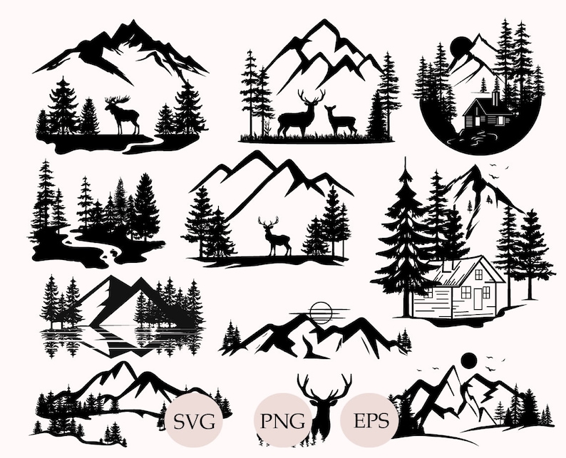 Mountains SVG Bundle Trees Svg Forest Svg Clipart Svg - Etsy