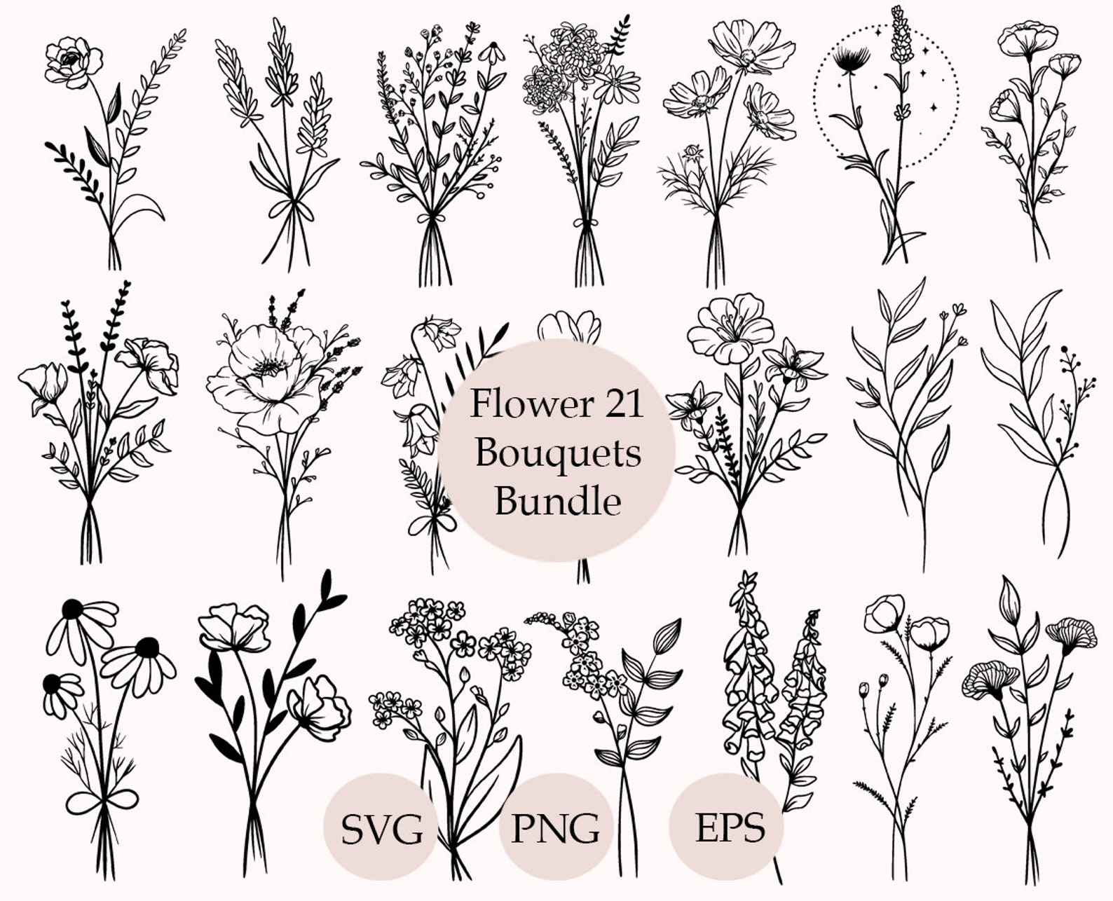 Floral Bouquet Svg Bundle, Bouquet Svg, Flower Svg, Flower Bouquet Png ...